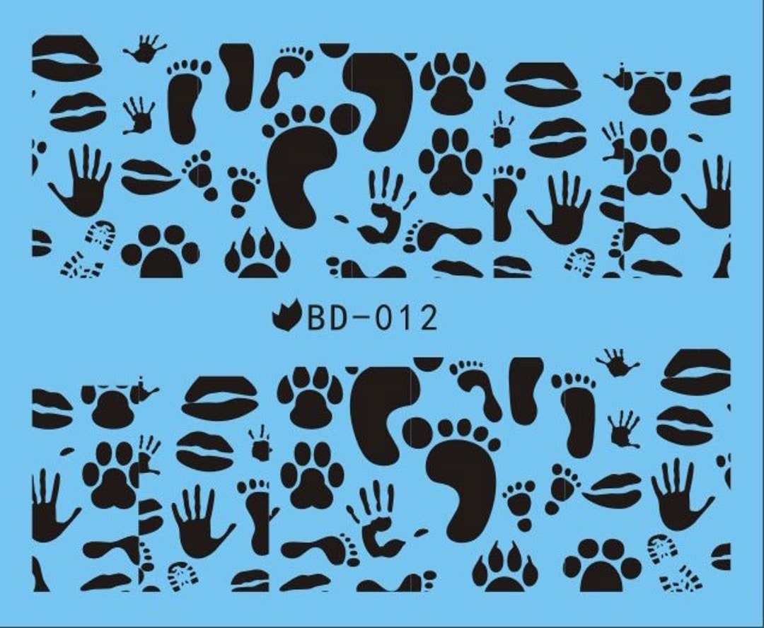 Water Transfer Nail Stickers, Foot Print, Animal Paw and Hand Print ...