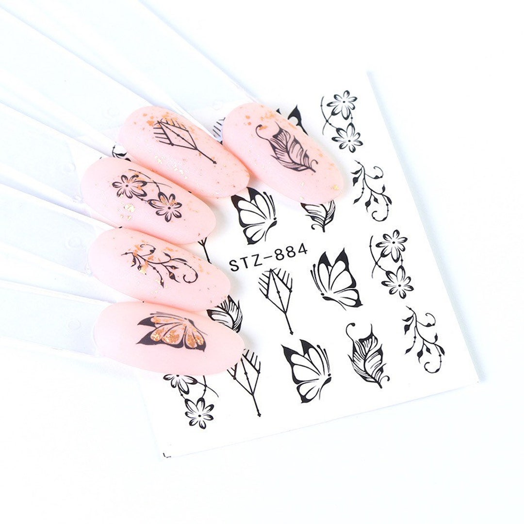 Water Transfer Nail Stickers, Nail Decals, Nail Decoration, Black ...
