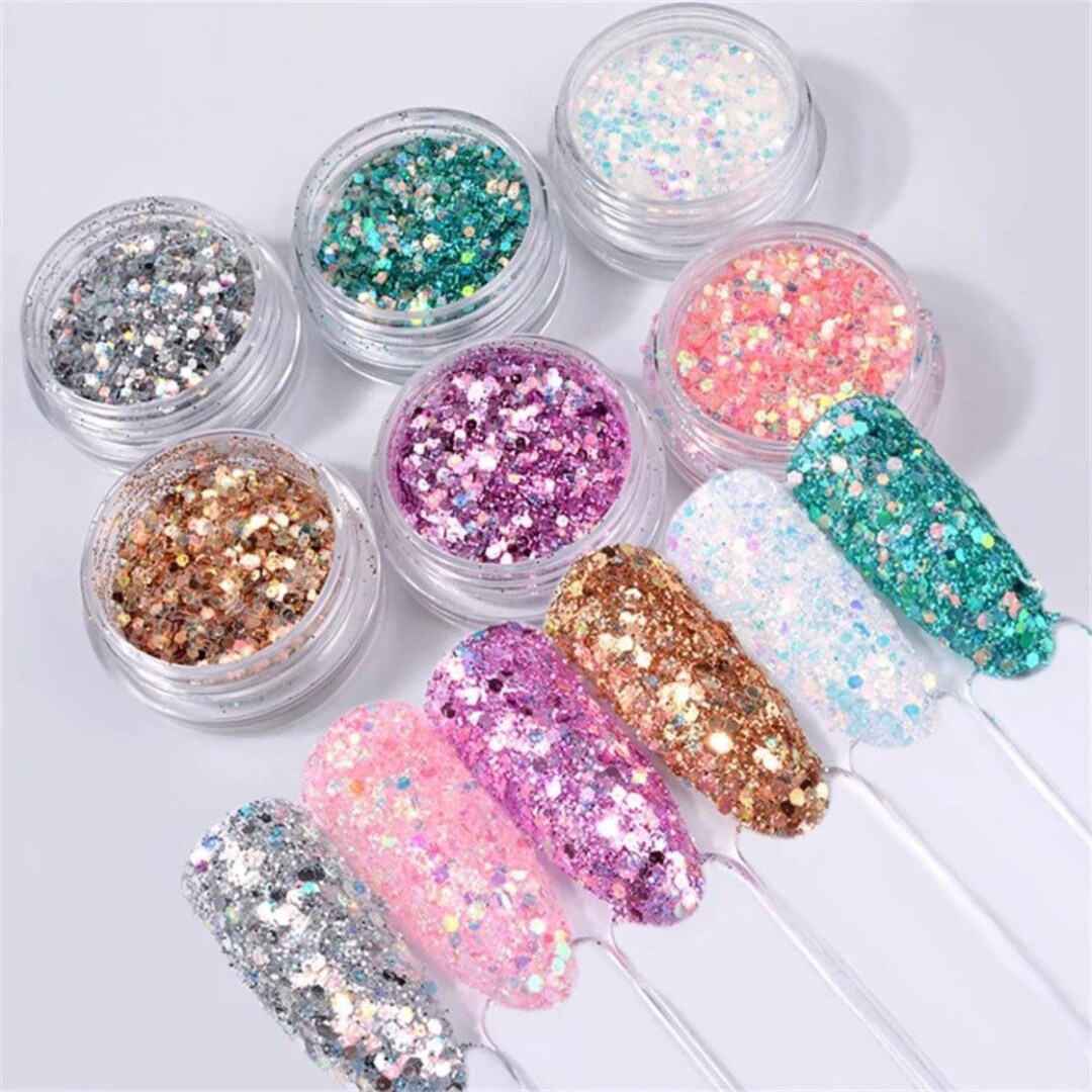 6pcs/set Mixed Nail Glitter, Shiny Colourful Nail Flakes - Etsy UK