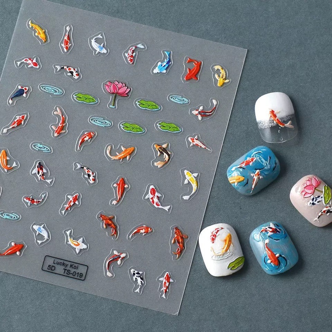 Lucky Koi Fish and Waterlily Nail Art Stickers - Etsy