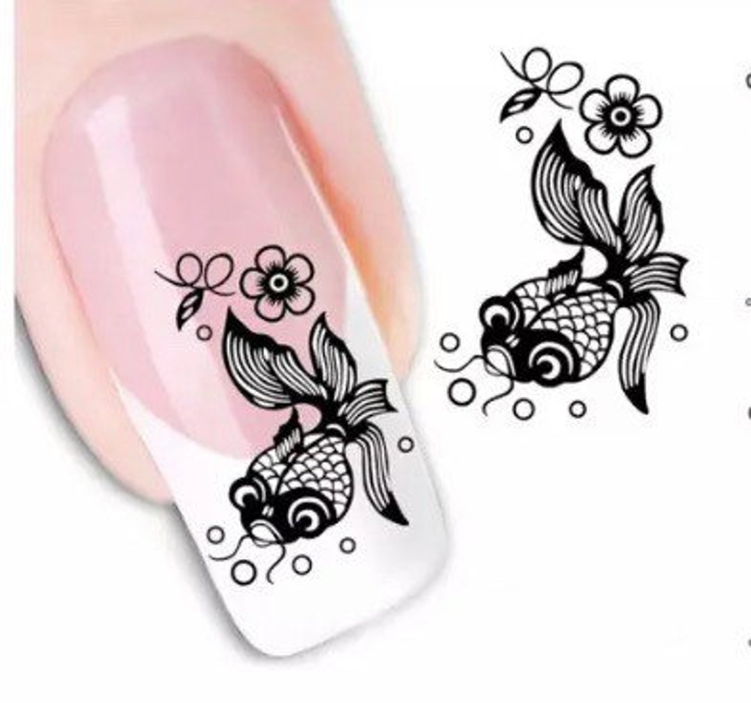 Water Transfer Nail Stickers Nail Decals Black Fish and - Etsy UK