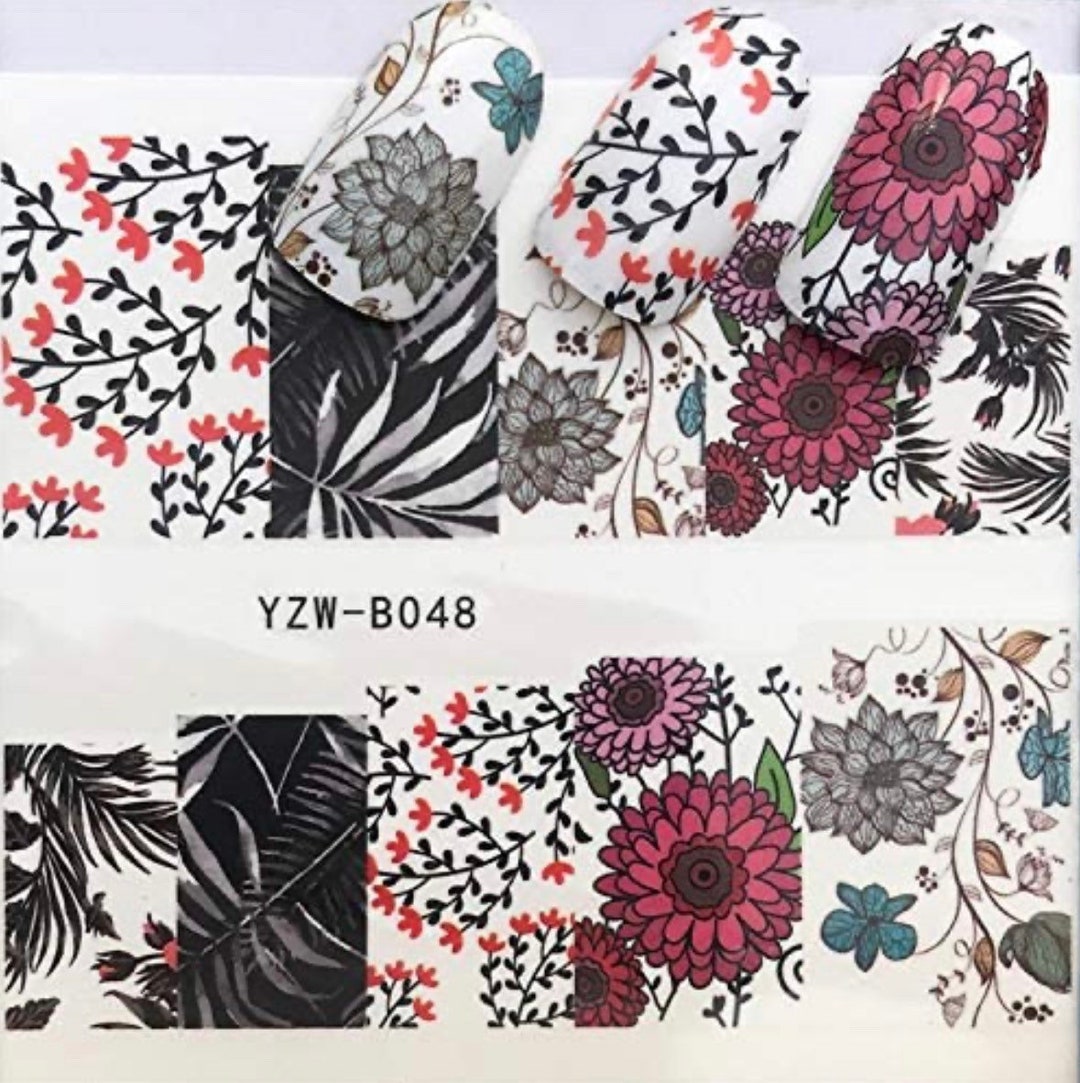 Water Transfer Nail Stickers, Nail Decals, Multi-colour Flower Design ...