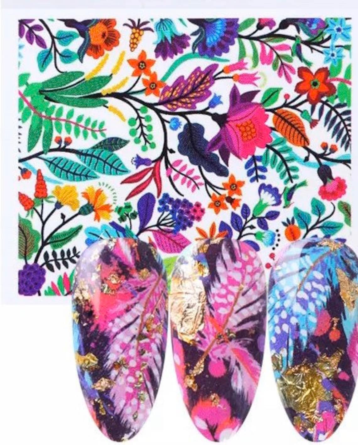 Water Transfer Nail Stickers Nail Decals Colourful Botanical | Etsy