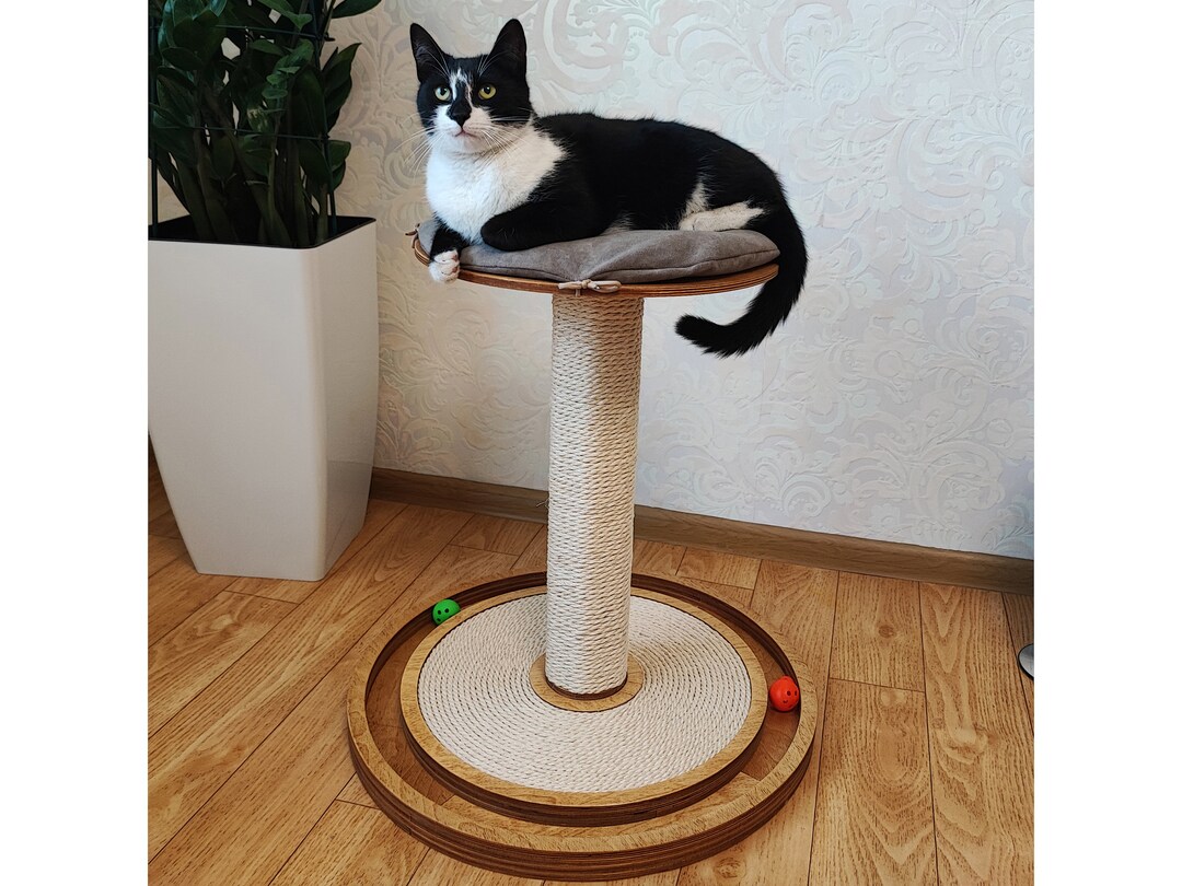Cat Scratcher With Toy and Shelf - Christmas Gift. Handmade Scratching ...