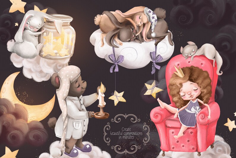Sweet Dreams - Good Night, Watercolor, Cute, Clipart, Woodland Animal ...