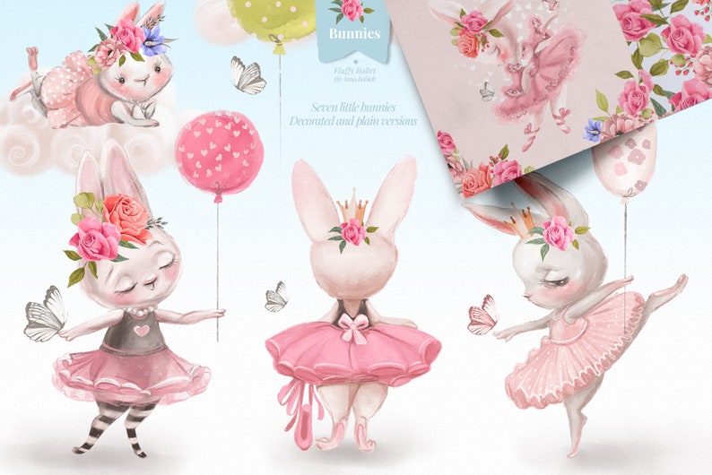 Fluffy Ballet Bunny Ballerina Ballet Cute Girl Floral - Etsy