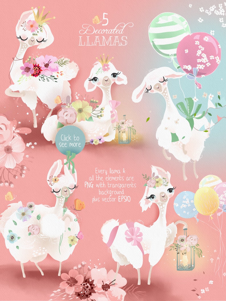 Fluffy Llamas Collection Digital Clipart Llama Alpaca | Etsy