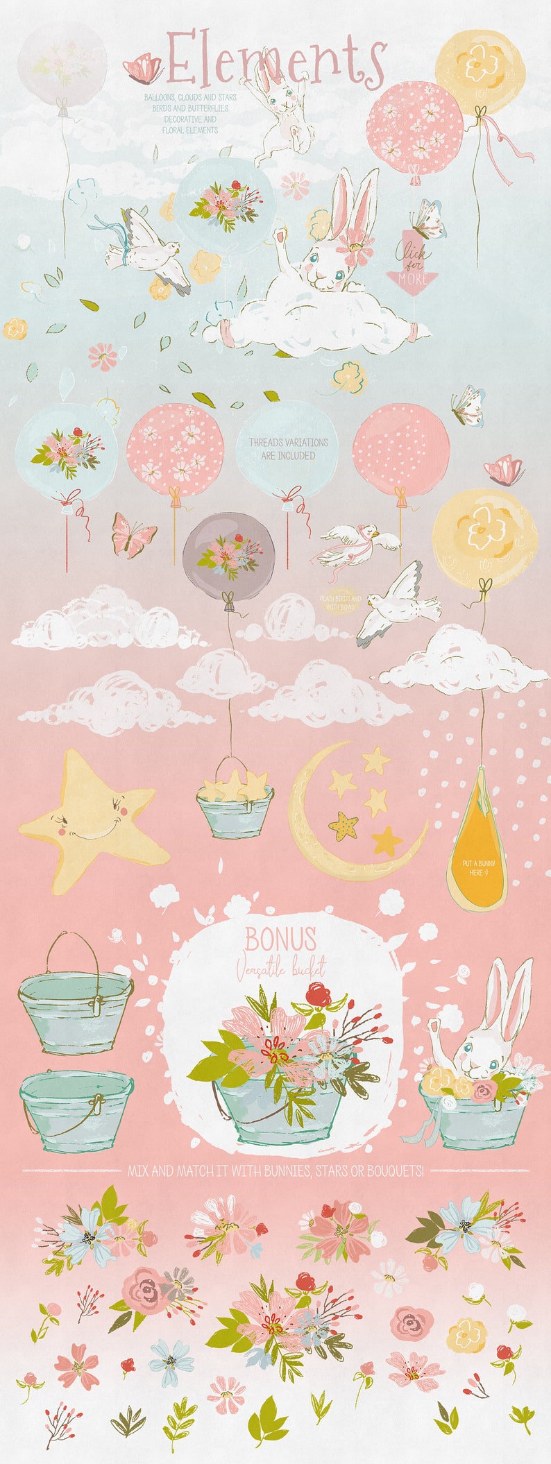 Sky Adventures Bunny Digital Clipart Bunny Cute Easter - Etsy