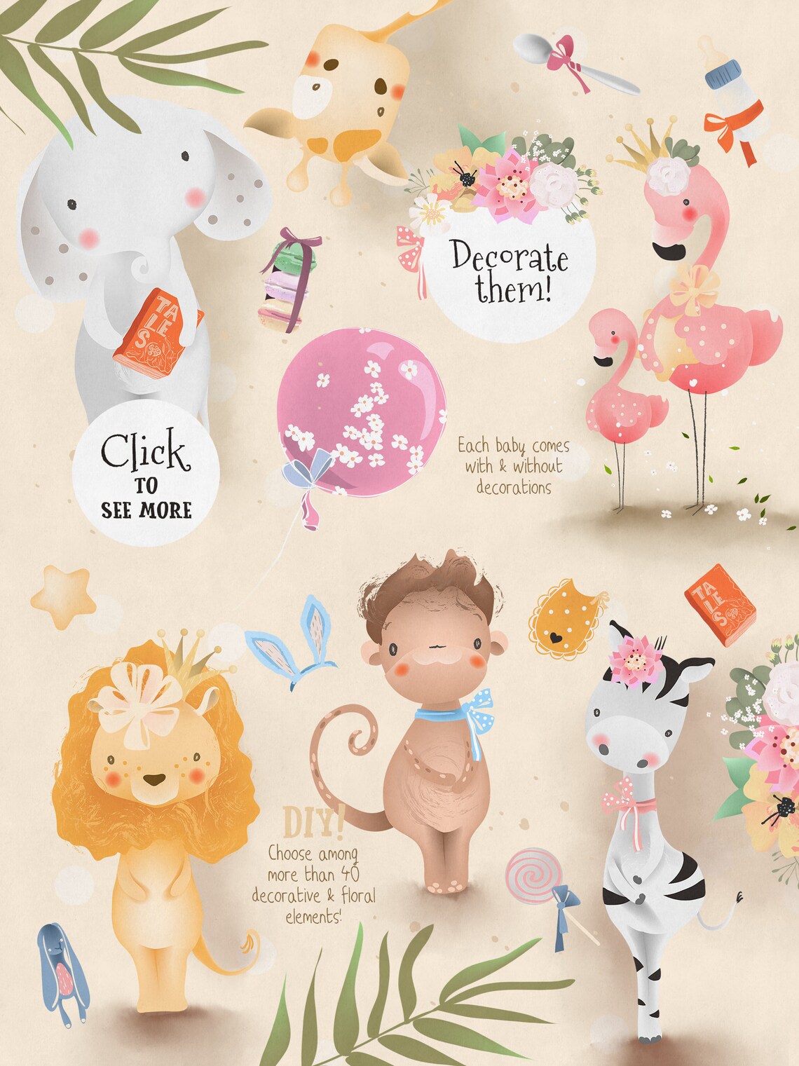 Baby Safari Collection Digital Clipart - Safari, Animal, Baby, Cute ...