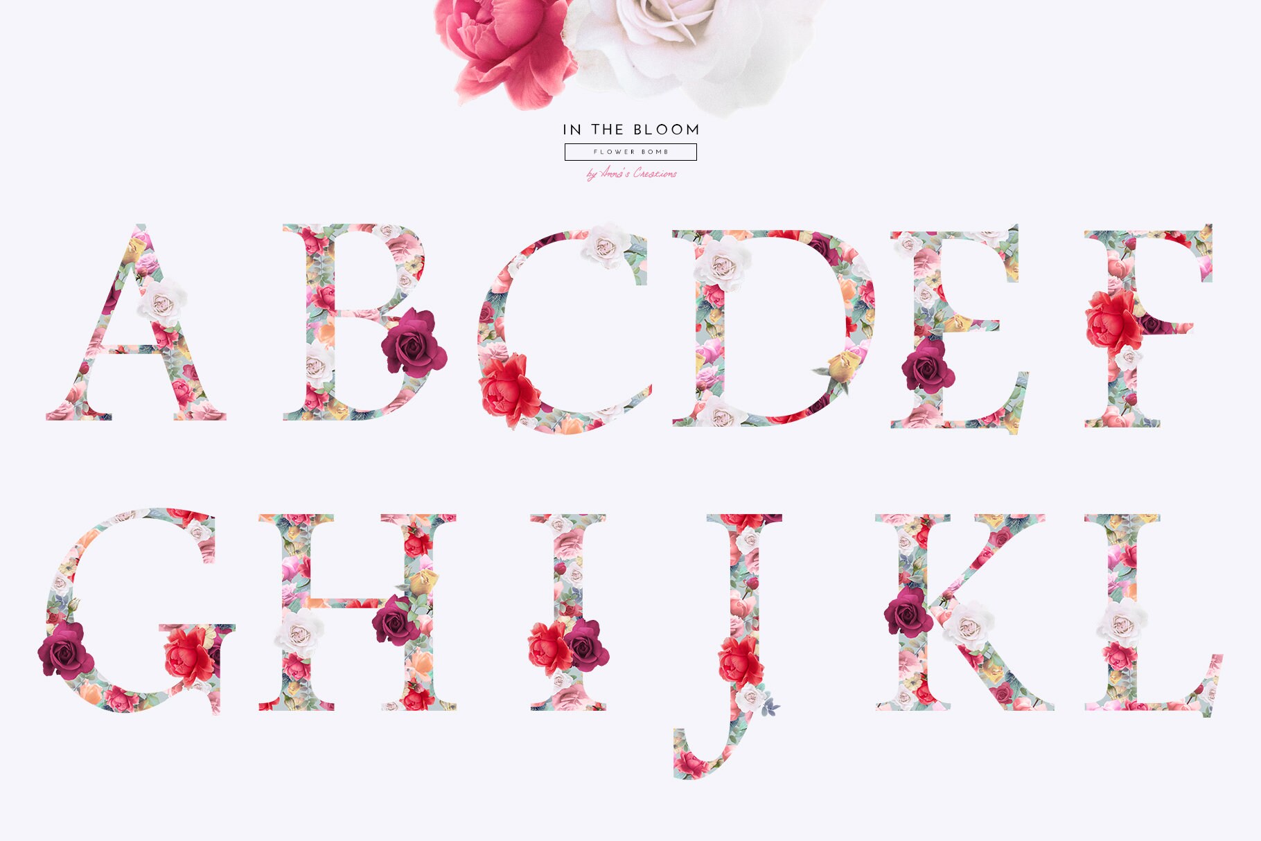 In the Bloom - Floral, Alphabet, Font, Flowers, Rose, Peony, Feminine ...