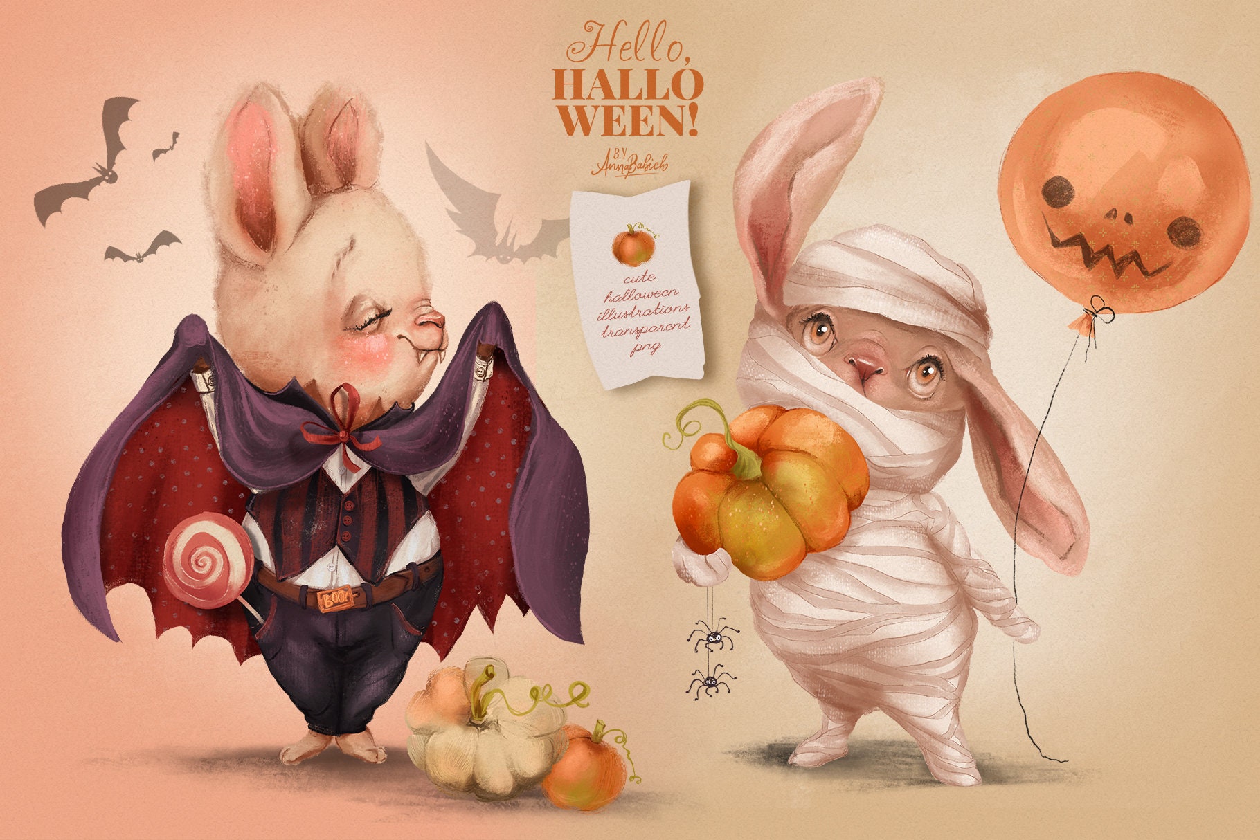 Hello Halloween Halloween Bunny Cute Watercolor - Etsy