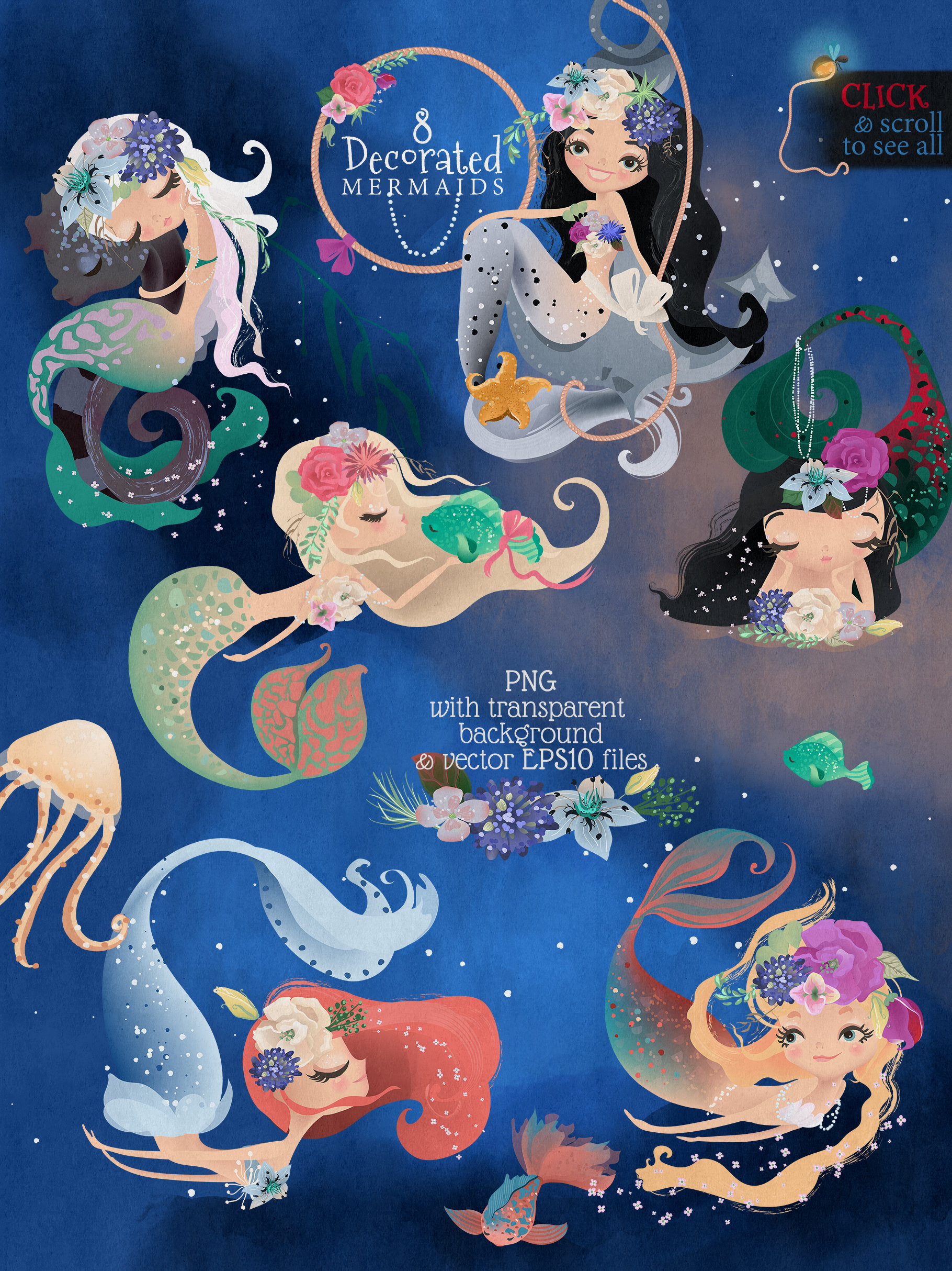 Underwater Fantasy Digital Clipart mermaid fairy sea | Etsy