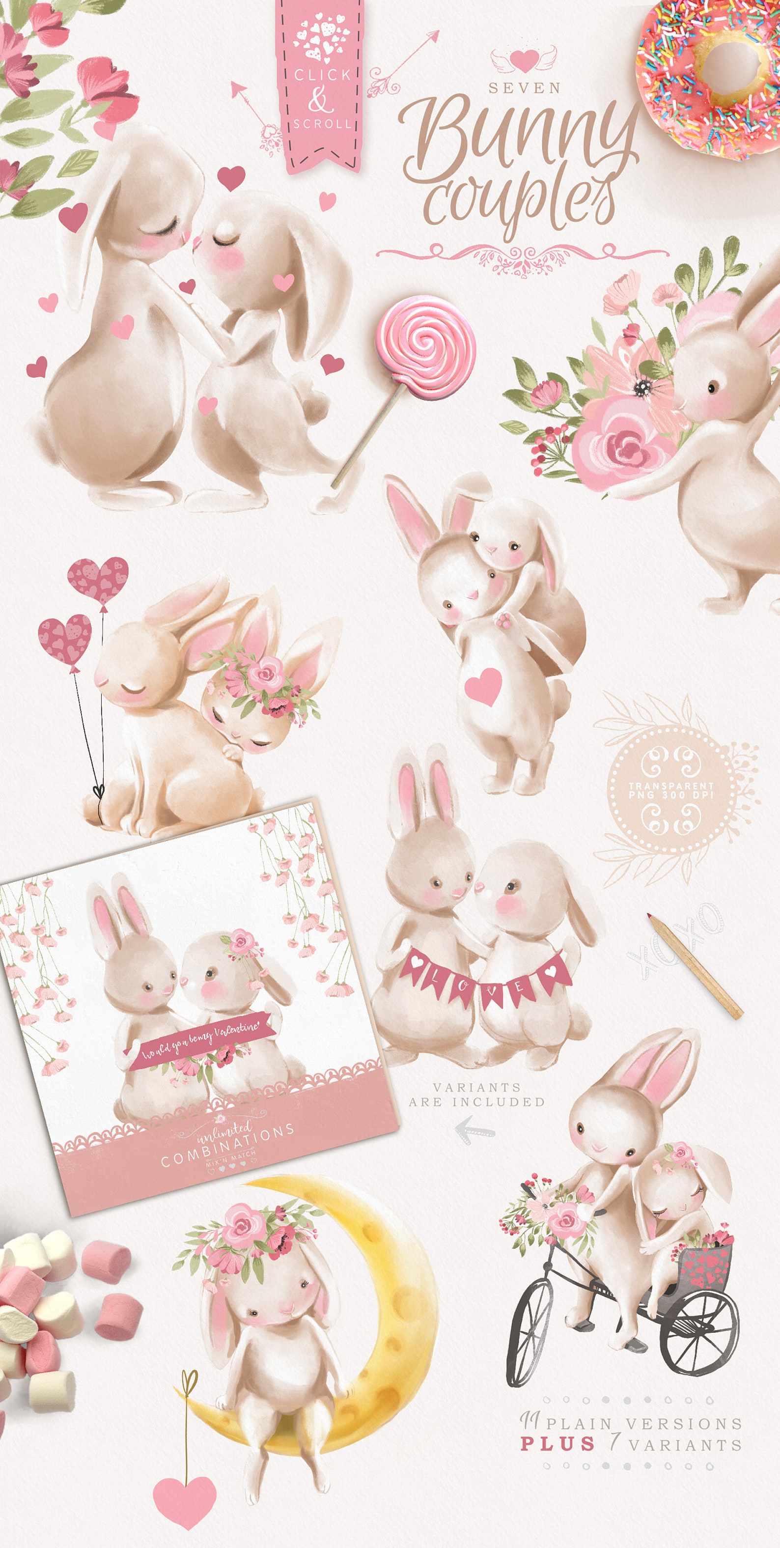 Bunnies in Love Clipart Bunny Cute Easter Clipart Baby - Etsy
