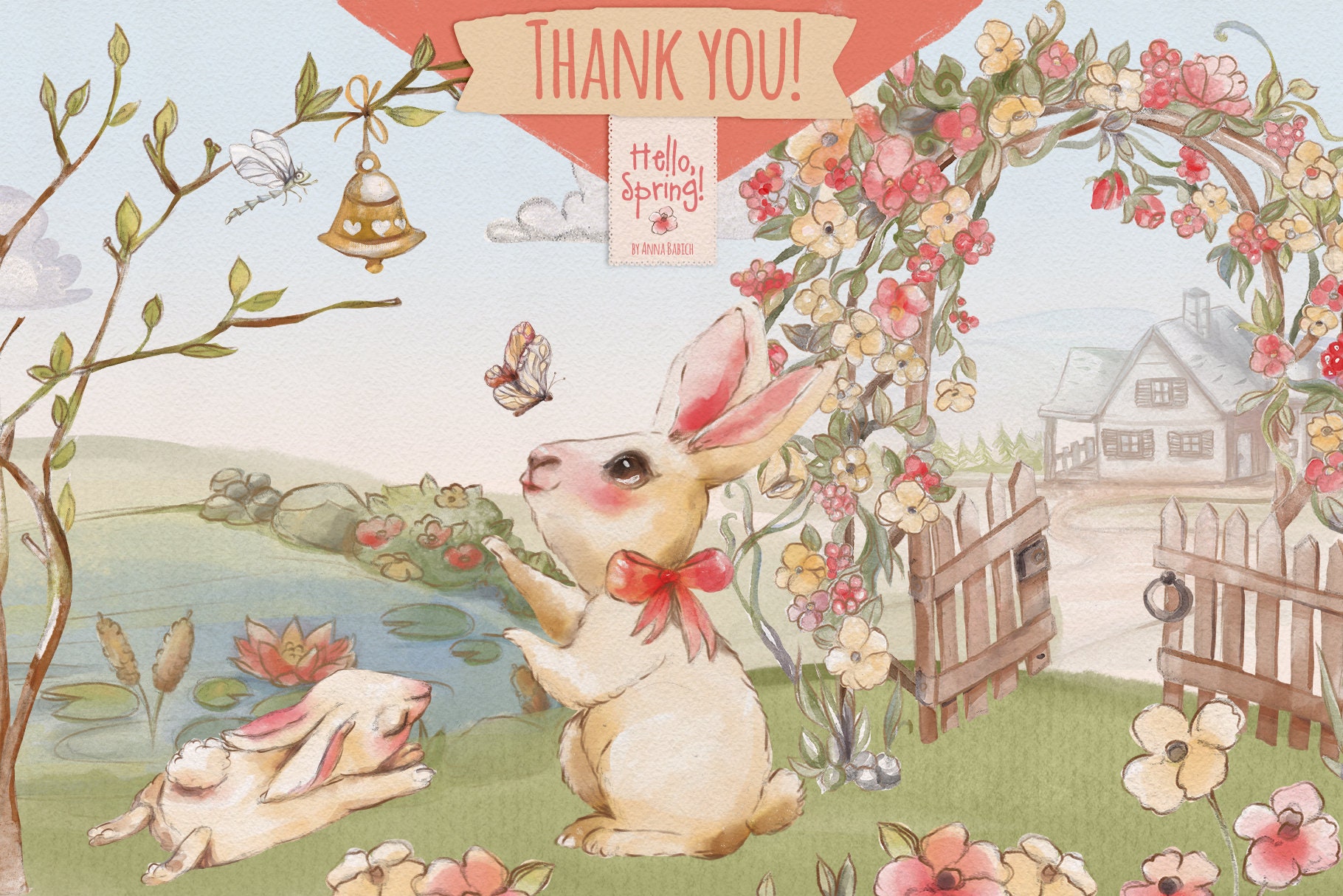 Hello Spring Easter Animals Cute Watercolor Girl - Etsy