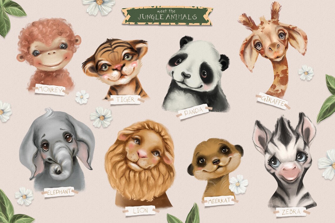 Jungle Portraits - Jungle Animals, Safari Clipart, Cute, Scrapbooking ...