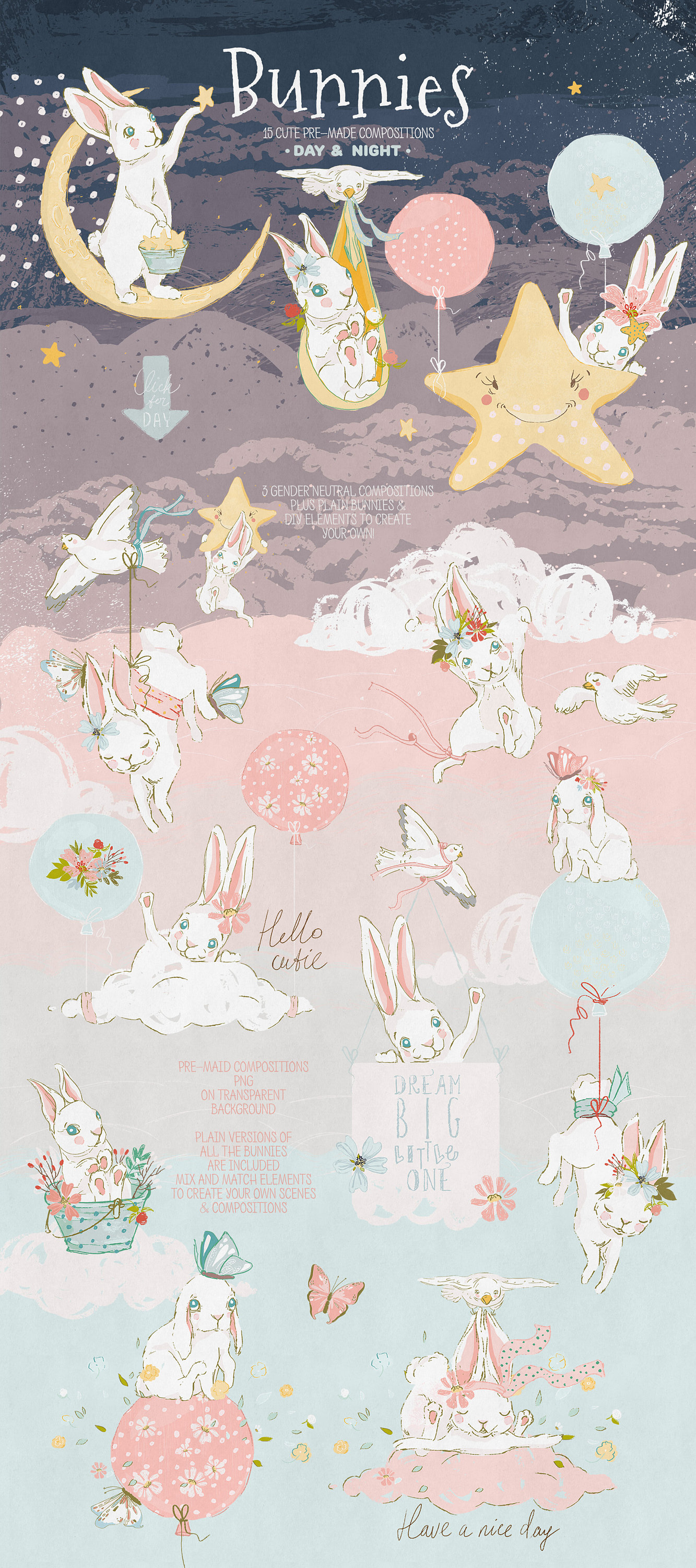 Sky Adventures Bunny Digital Clipart Bunny Cute Easter - Etsy