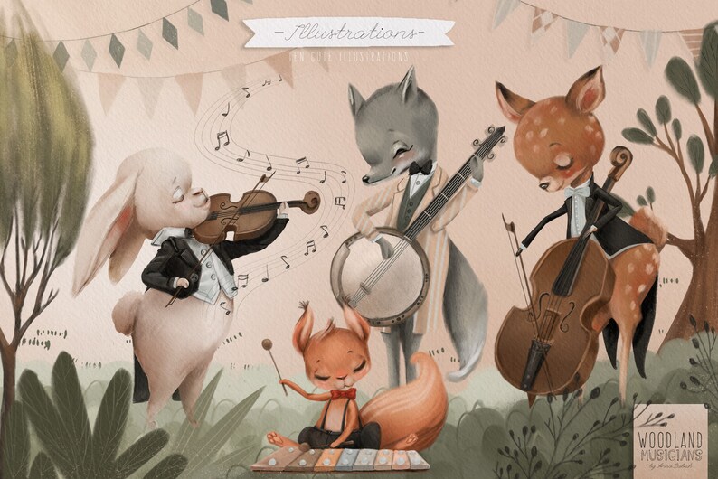 Woodland Musicians Clipart Animals Forest Woodland Music - Etsy