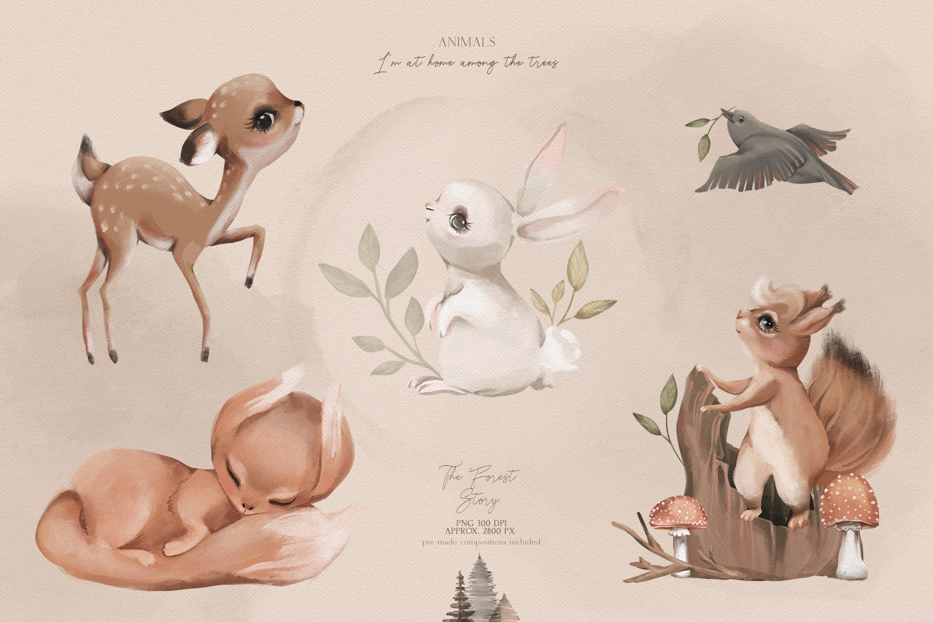 The Forest Story - Woodland Animals, Clipart, Watercolor, Girl, Cute ...