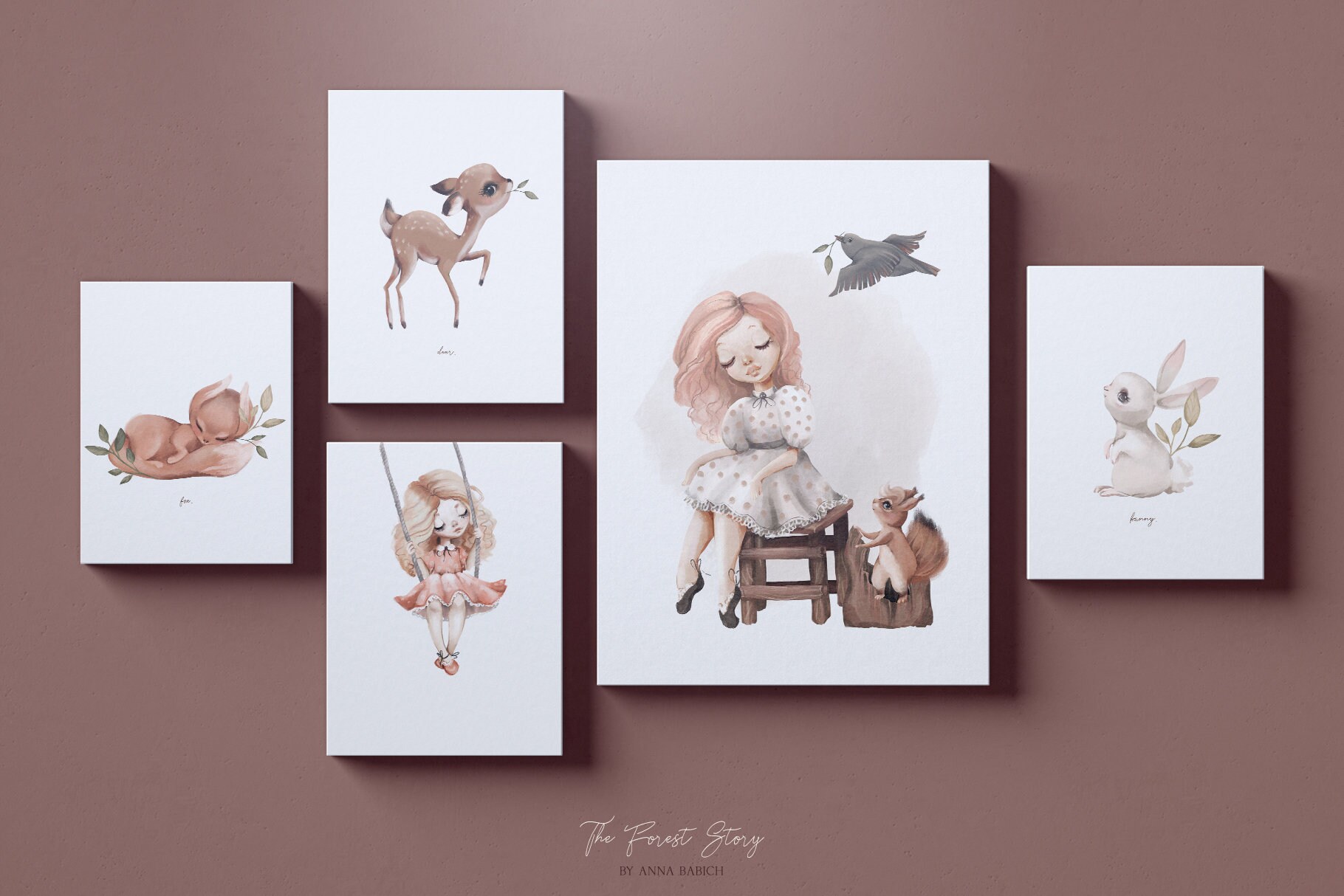 The Forest Story - Woodland Animals, Clipart, Watercolor, Girl, Cute ...