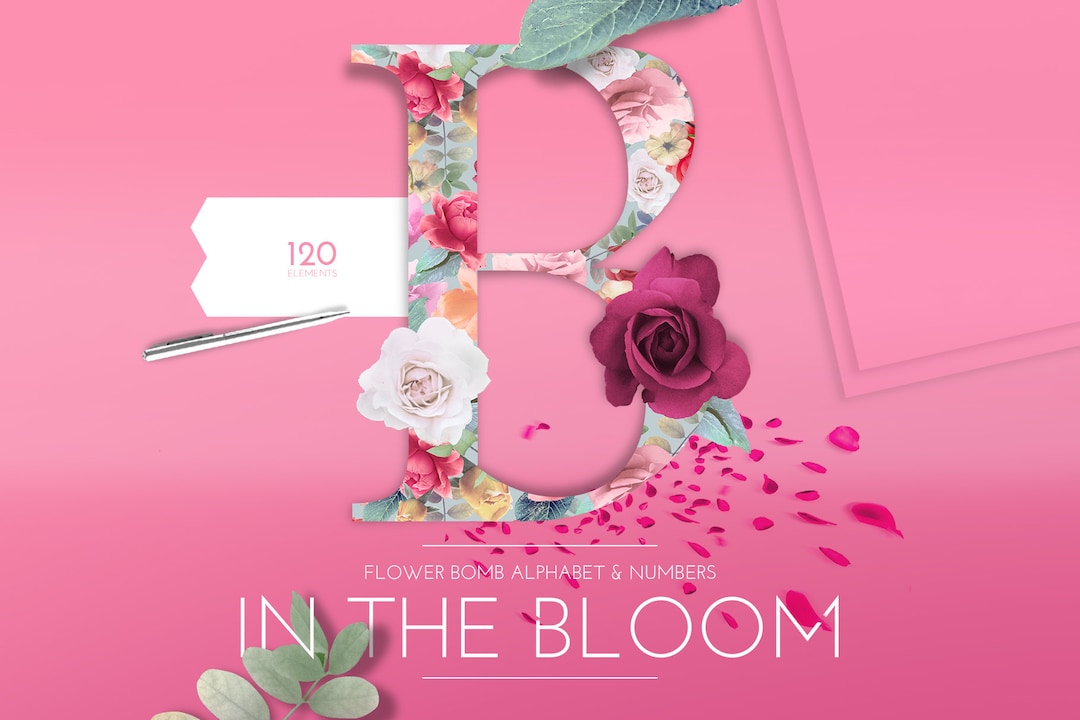 In the Bloom - Floral, Alphabet, Font, Flowers, Rose, Peony, Feminine ...