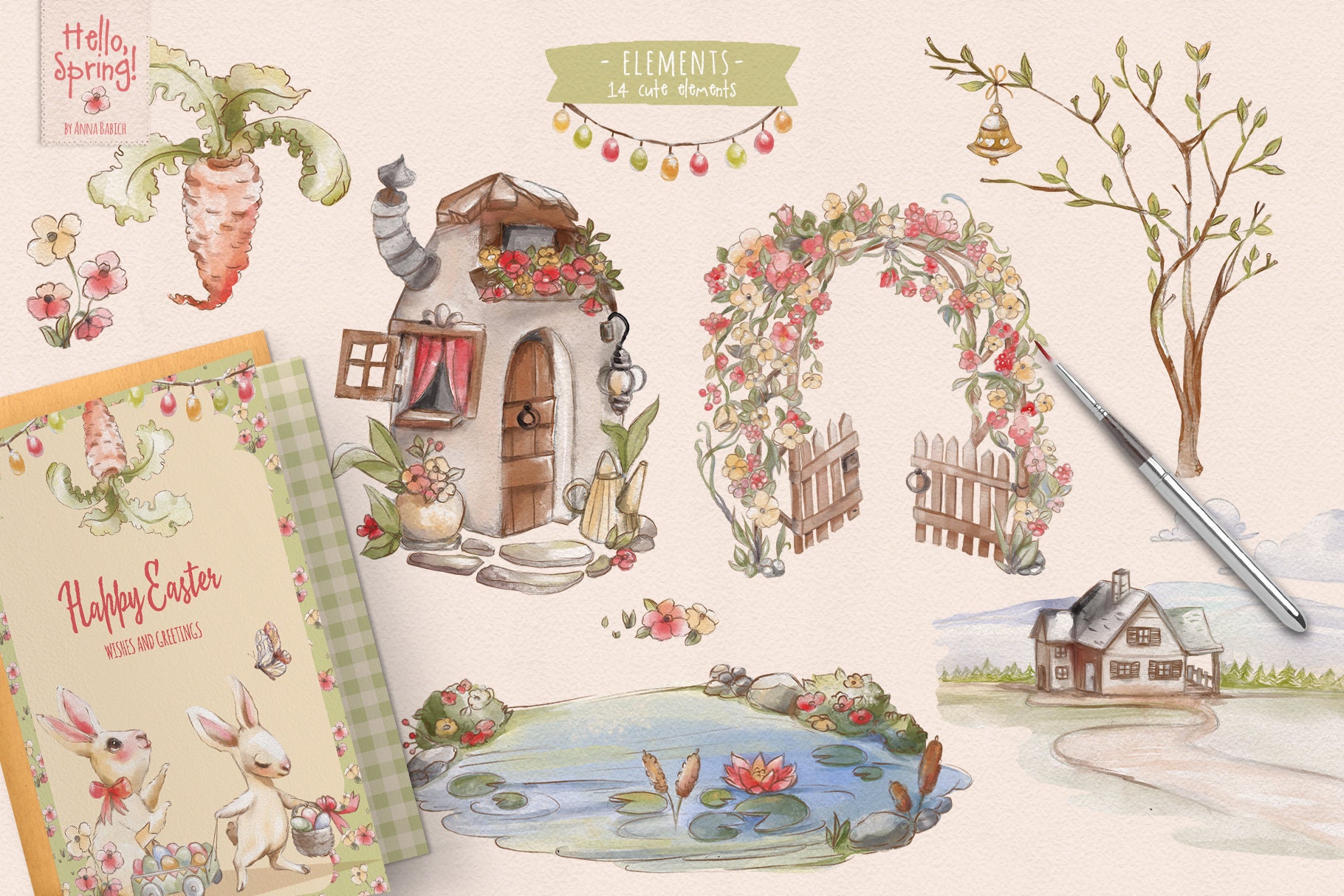 Hello Spring Easter Animals Cute Watercolor Girl - Etsy