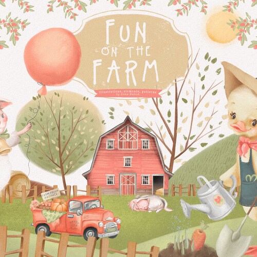 Cute Farm Clipart Farm Animals Watercolor Png - Etsy
