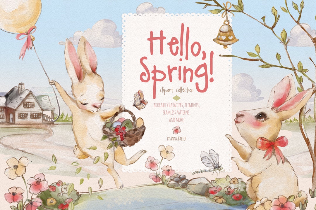 Hello, Spring! - Easter, Animals, Cute, Watercolor, Girl, Spring ...