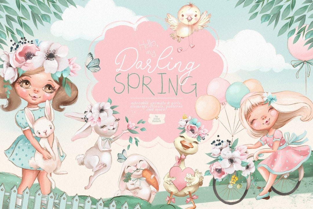 Darling Spring - Easter, Animals, Cute, Watercolor, Girl, Spring ...