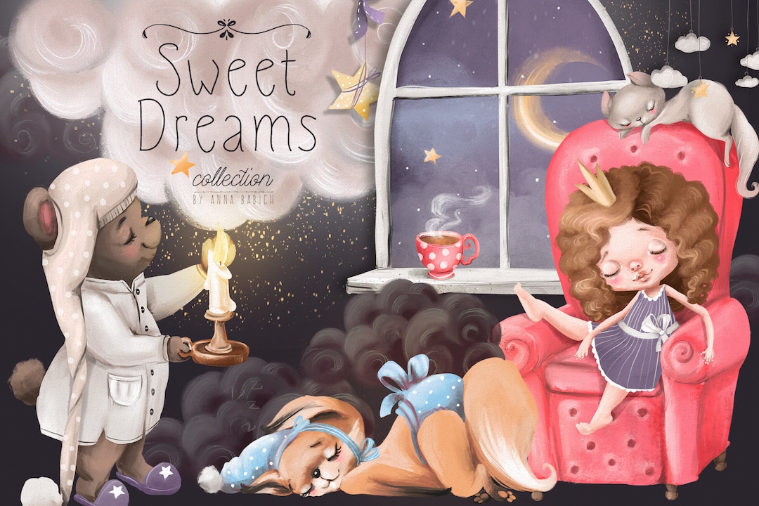 Sweet Dreams - Good Night, Watercolor, Cute, Clipart, Woodland Animal ...