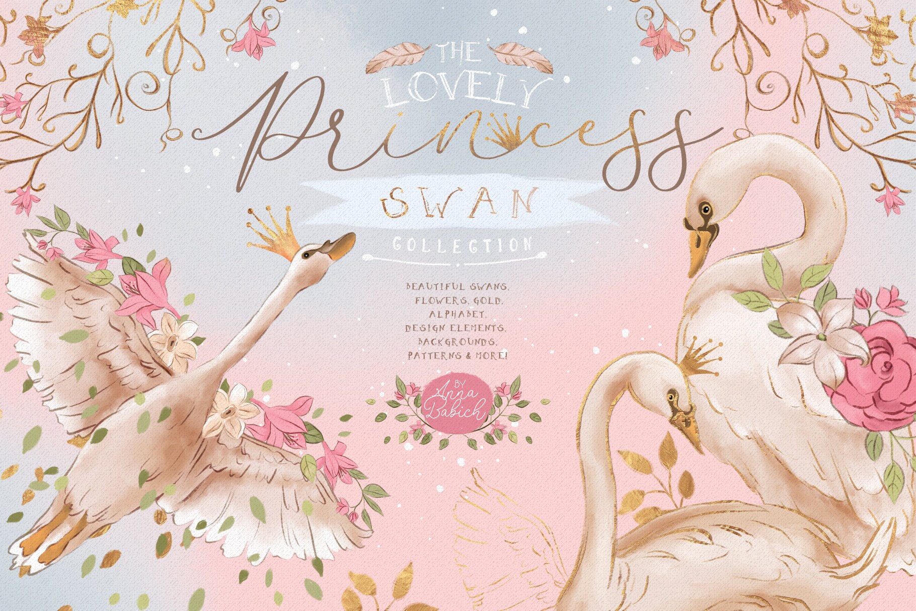 The Princess Swan Collection - Swan, Princess, Baby, Gold, Glitter ...