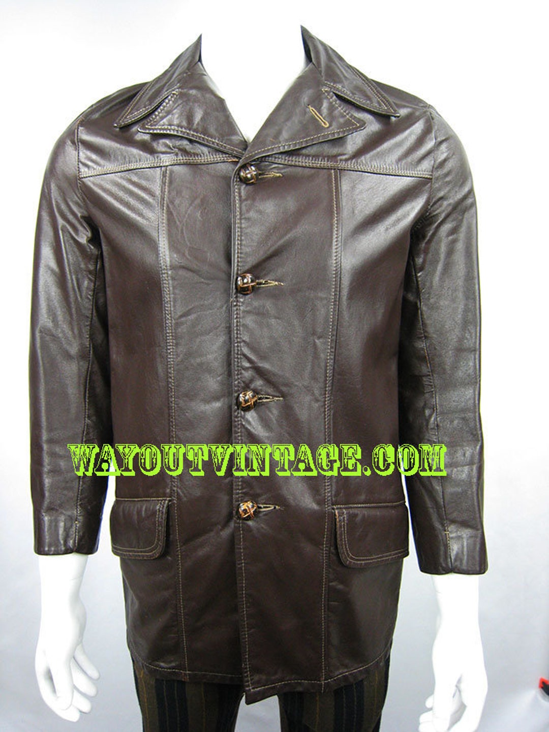 1960's Men's Brown Leather Car Coat Jacket Psychedelic, Groovy, Beatnik ...