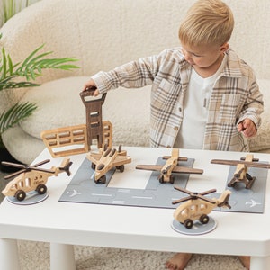 Wooden Toy Fighter Jet. Airport Set. Personalized Toy Plane. Kids ...