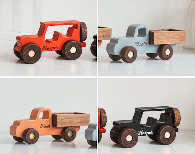 Wooden Toy Construction Cars With Names. Personalized Birthday Boy ...