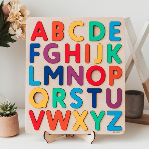 Wooden Rainbow Alphabet Puzzle for Boy and Girl | Etsy