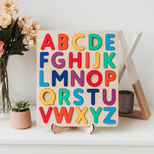 Rainbow Wooden Alphabet and Wooden Numbers Puzzle boys and - Etsy