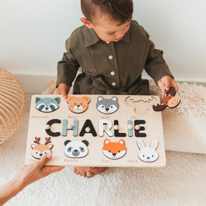 Name Puzzle With Animals Personalized Puzzle Easter Gift for - Etsy