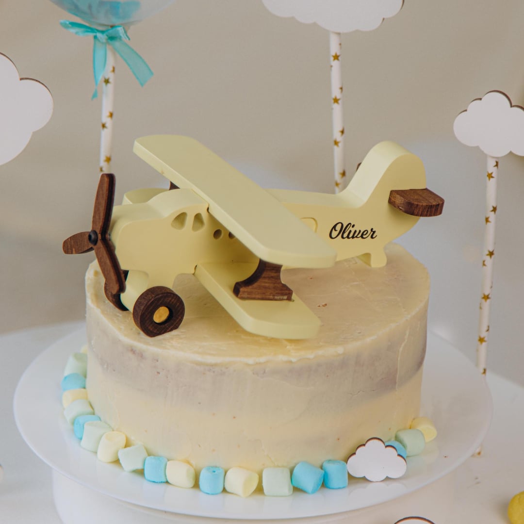 Toy Plane Cake Topper With Name. 1st Birthday Boy Gift. Wooden Toy ...