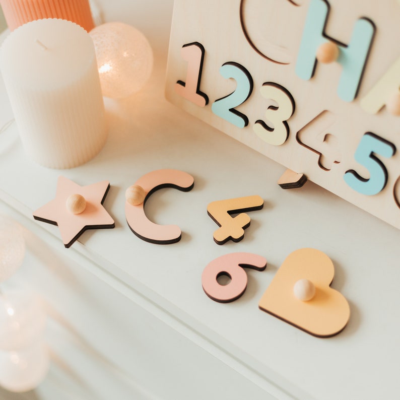 Educational Name Puzzle Wooden Numbers & Shapes Montessori - Etsy