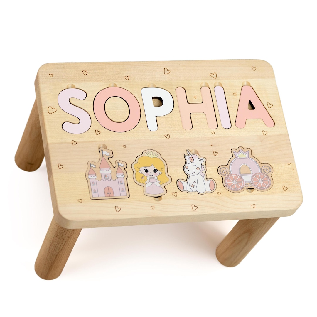 Personalized Step Stool for Girl Wooden Name Puzzle Baby Shower Gift ...