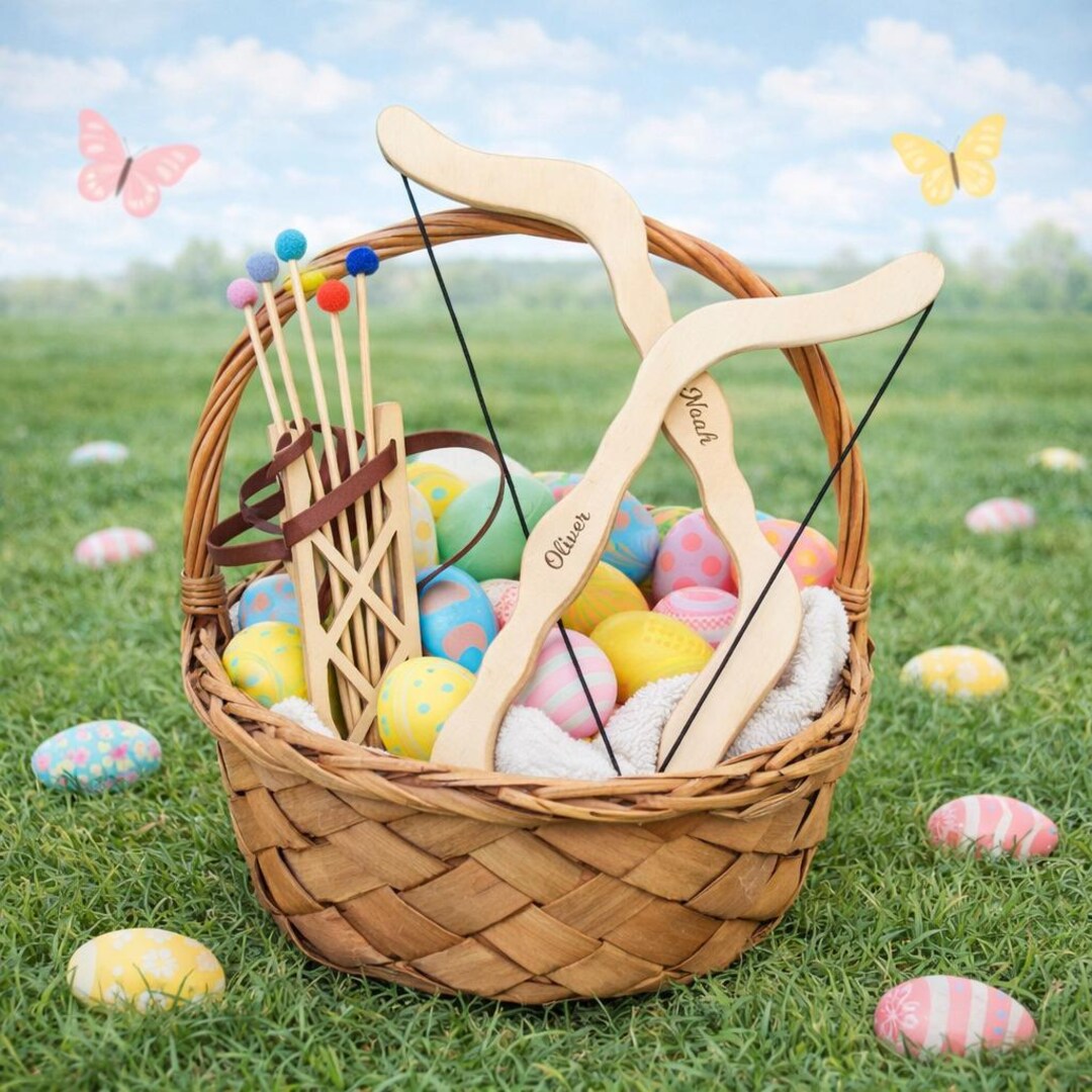 Personalized Wooden Bow With Arrows & Quiver for Kids - Easter Basket ...