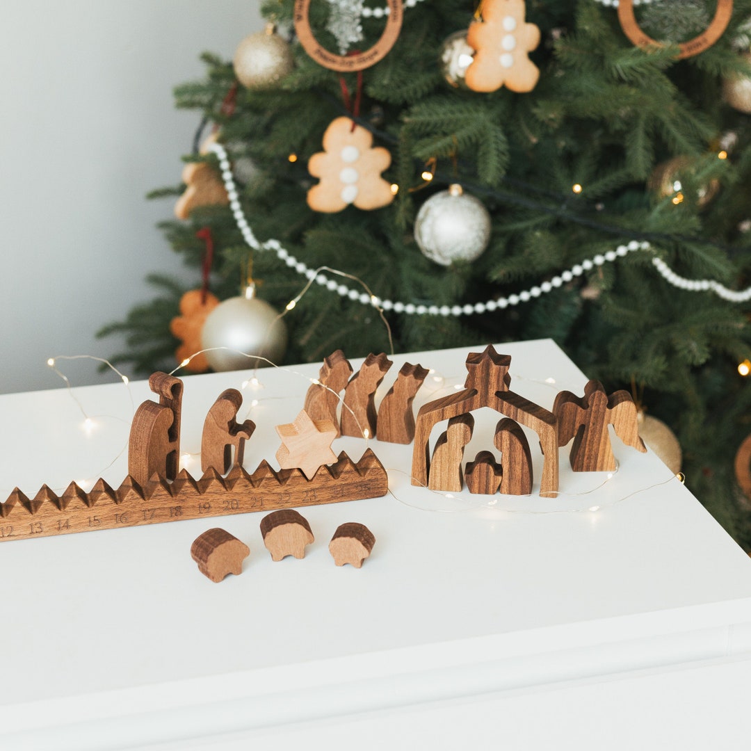Wooden Nativity Figures Set Advent Calendar for Kids & - Etsy
