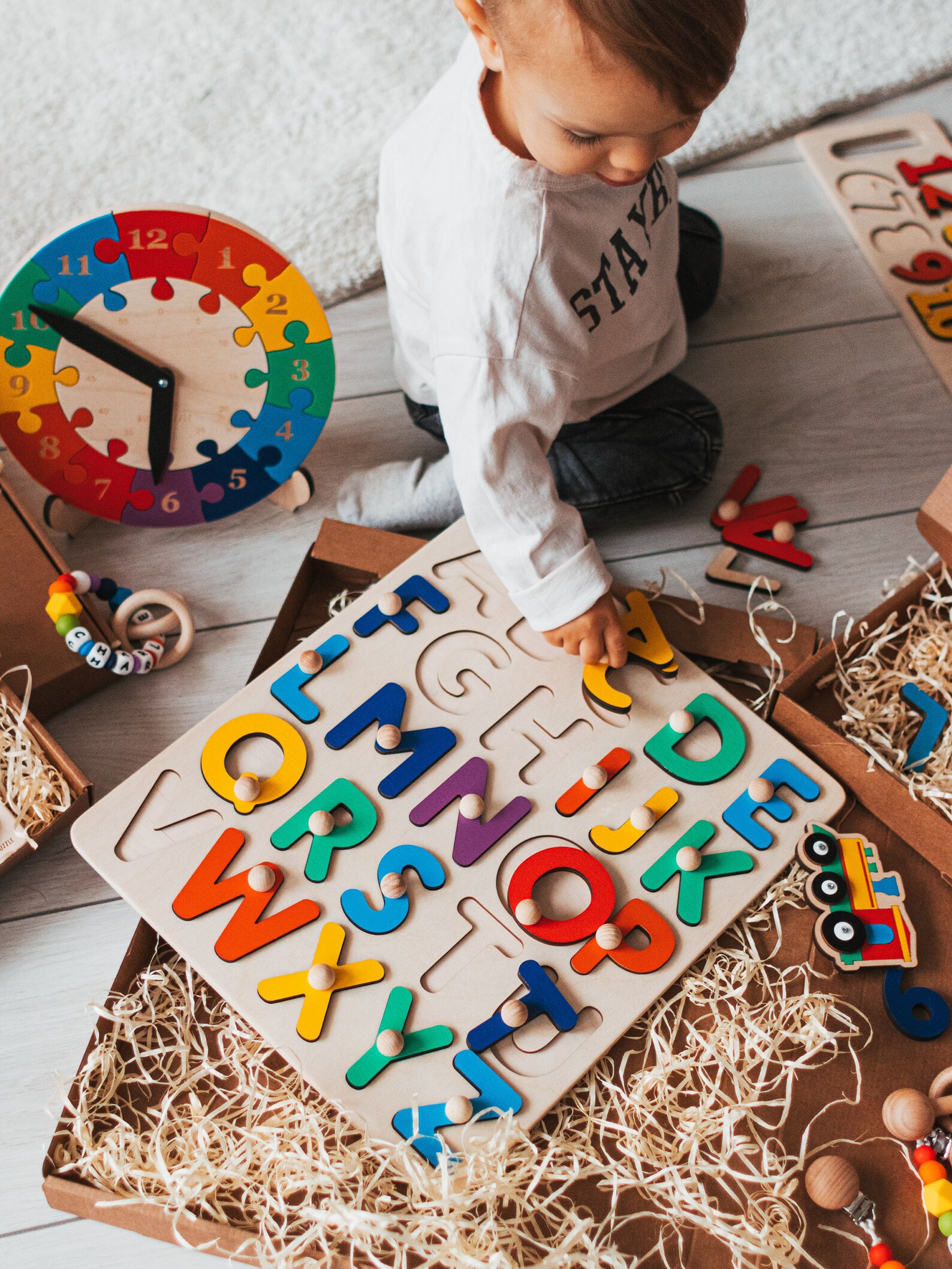Wooden Rainbow Alphabet Puzzle for Boy and Girl | Etsy
