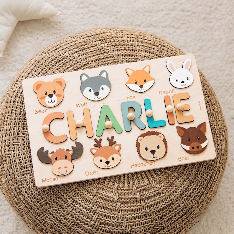 Safari Animals Name Puzzle, Personalized Baby Gift, 1st Birthday ...