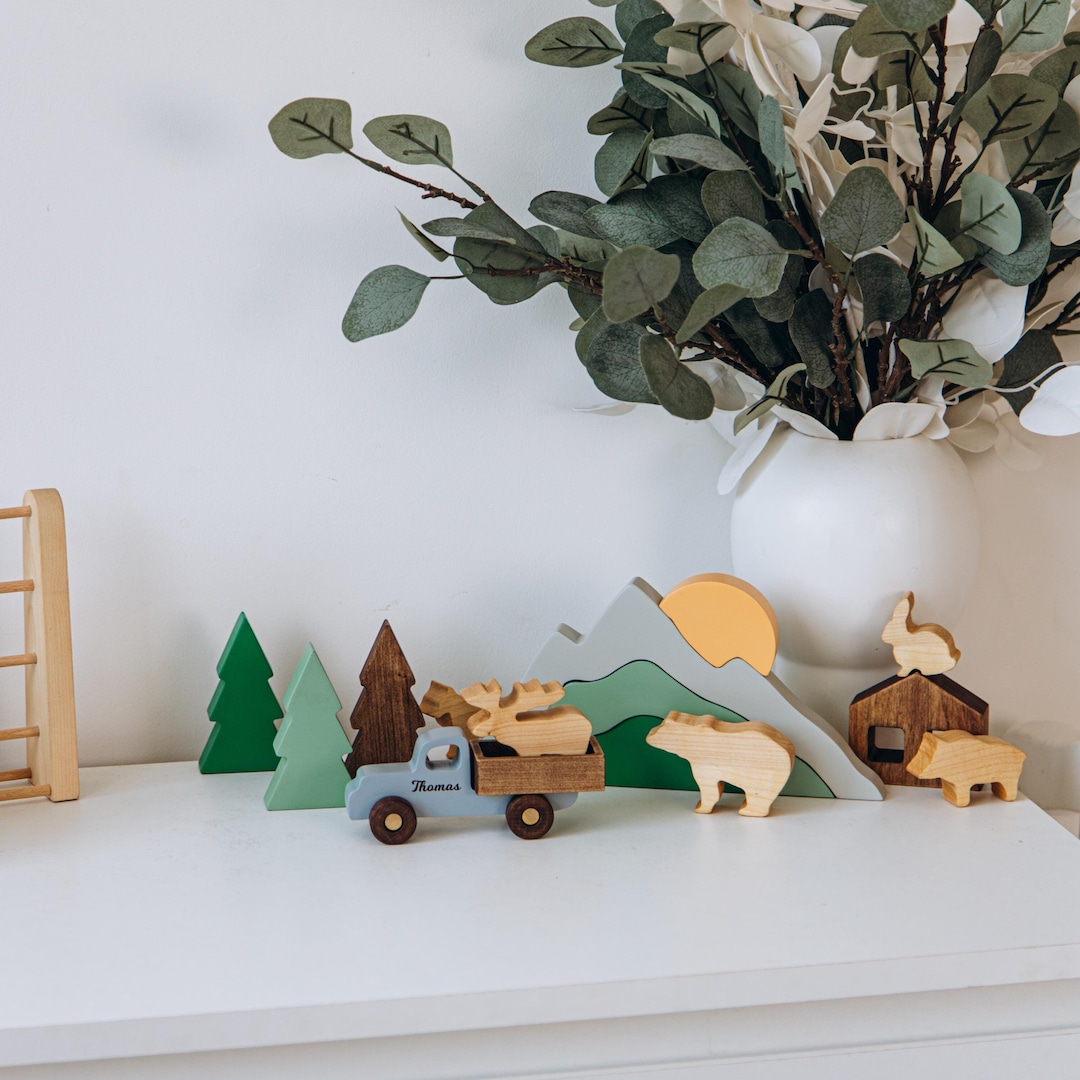 Woodland Toy Set Building Blocks Mountain Kids Baby Boy Gift Montessori ...