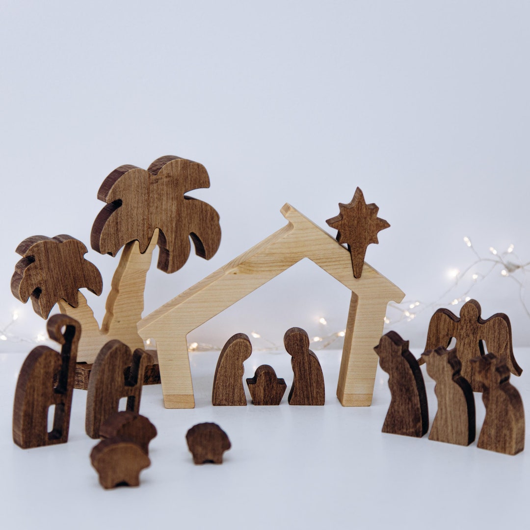 Wooden Christmas Nativity Set Reusable Rustic Decor Mini Nativity Scene ...