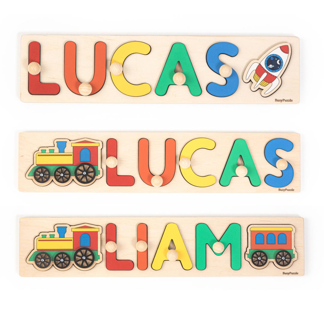 Personalized Wooden Name Puzzle With Train Sensory Toy 2 Year Old Boy ...