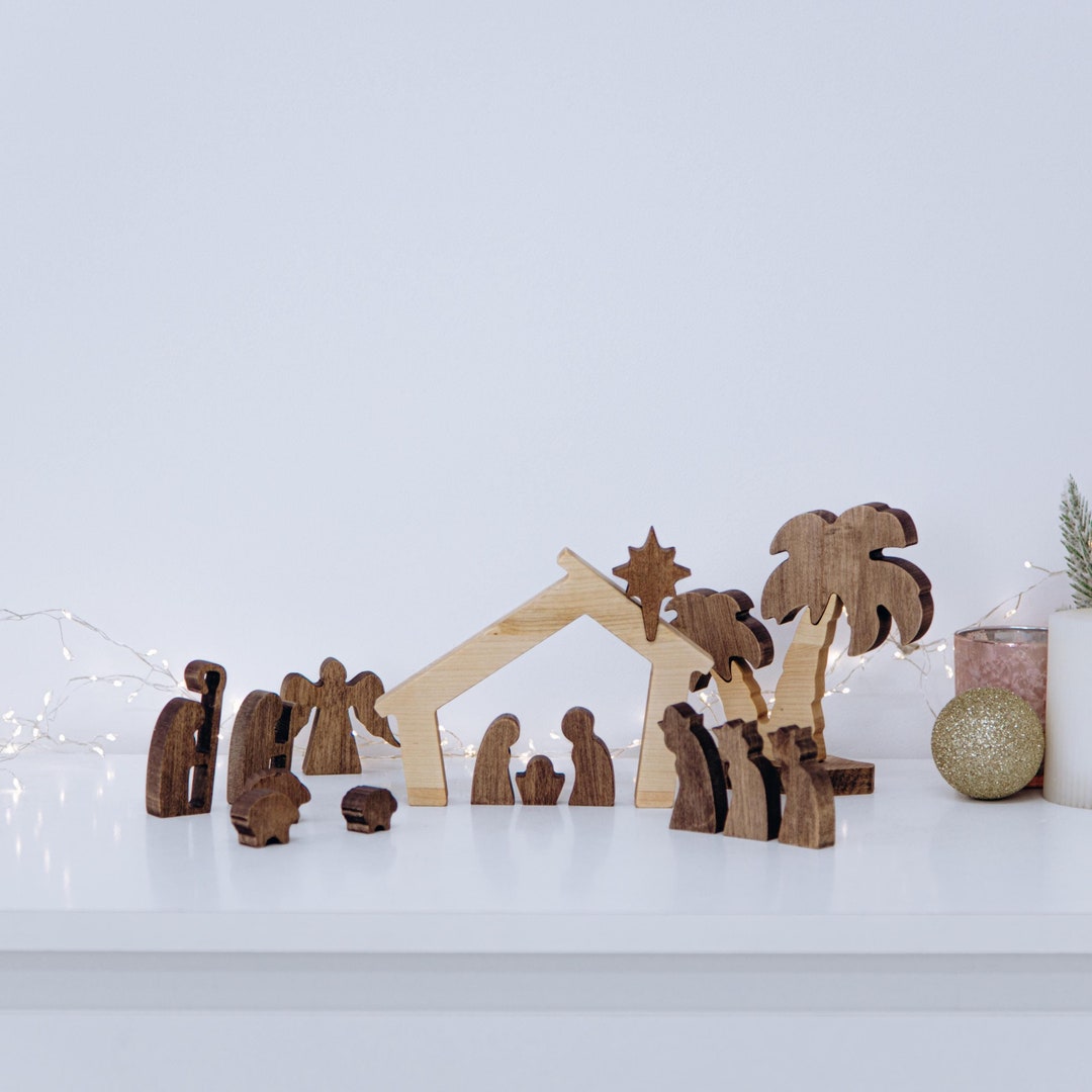 Wooden Nativity Scene Set Christmas Decoration Manger Scene Holiday ...