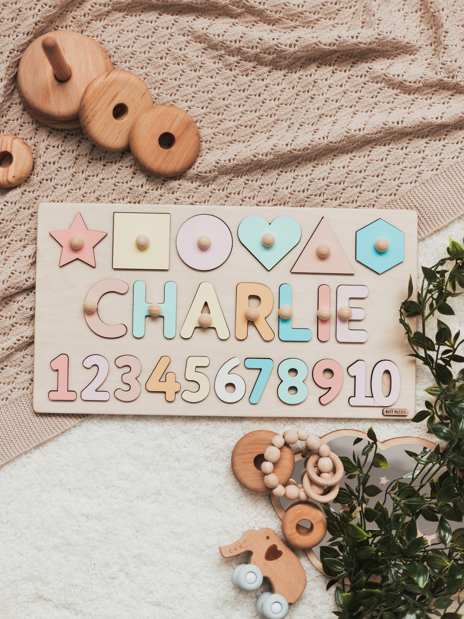 Custom Name Puzzle for Girl Pastel Rainbow Shapes and | Etsy