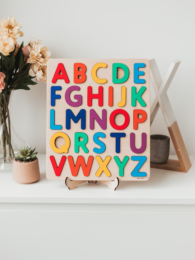 Wooden Rainbow Alphabet Puzzle for Boy and Girl | Etsy