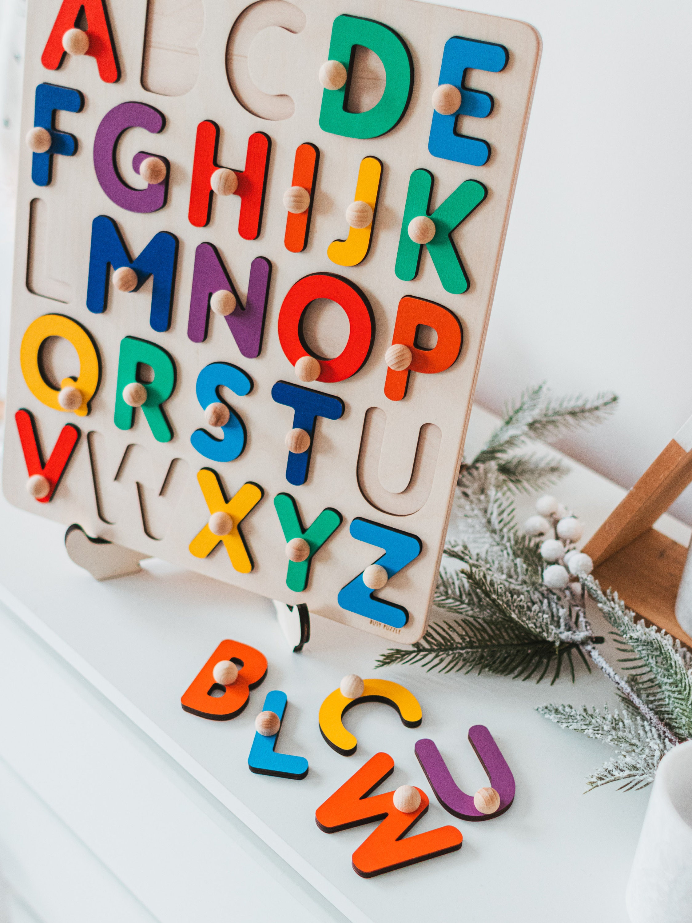 Wooden Rainbow Alphabet Puzzle for Boy and Girl | Etsy
